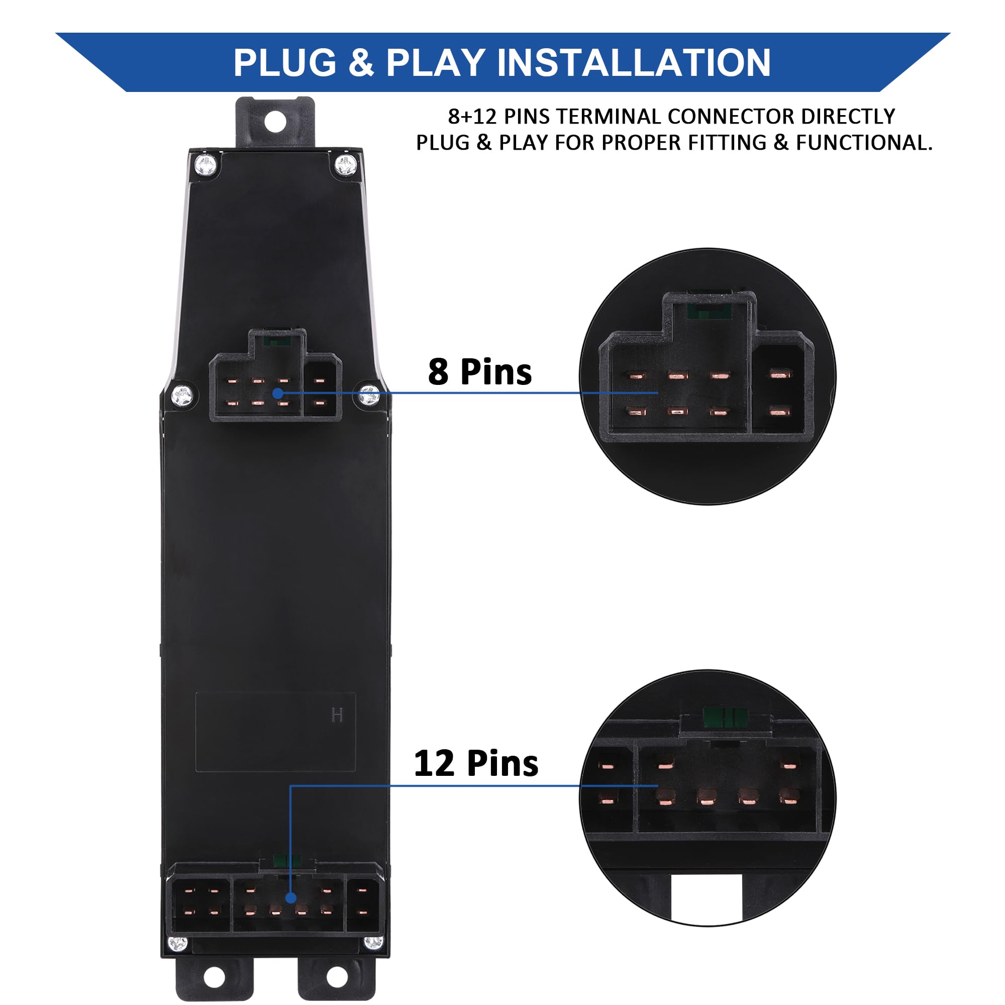 Master Power Window Switch and Bezel 56049805AB, Compatible with 2002-2009 Dodge Ram 1500 2500 3500, 2001-2004 Dodge Dakota, 01-03 Dodge Durango, 05-09 Dodge Sprinter, Replaces 68171680AA, 641-00653L