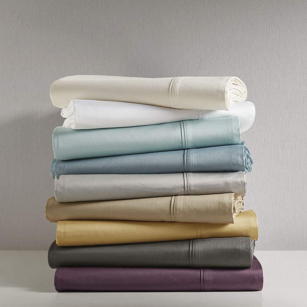 Madison Park 600 Thread Count Luxurious Hypoallergenic Ultra Soft Breathable 100% Pima Cotton 4 Piece Sheet Set, King, Seafoam