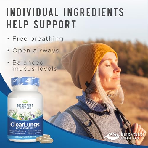 RidgeCrest Herbals ClearLungs Extra Strength, Daily Health Supplement, Natural Lung and Nasal Wellness Formula for Bronchial, Respiratory, Immune, Sinus, and Mucus Support (60 Vegan Caps, 30 Serv)