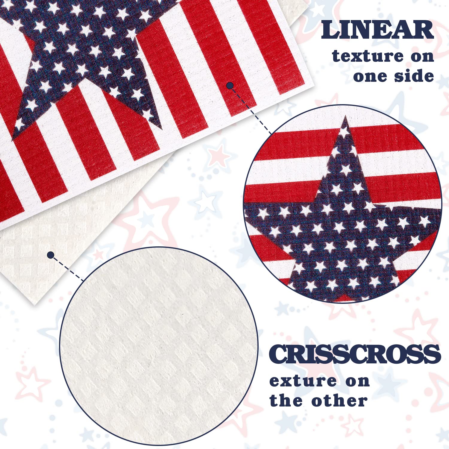 Quera 4Th of July Swedish Kitchen Dishcloth Retro Patriotic Stars & Stripes Truck Cotton Kitchen Towel Independence Day Absorbent Quick Drying Kitchen Cloth for Home Counter Wipes,4Pcs​
