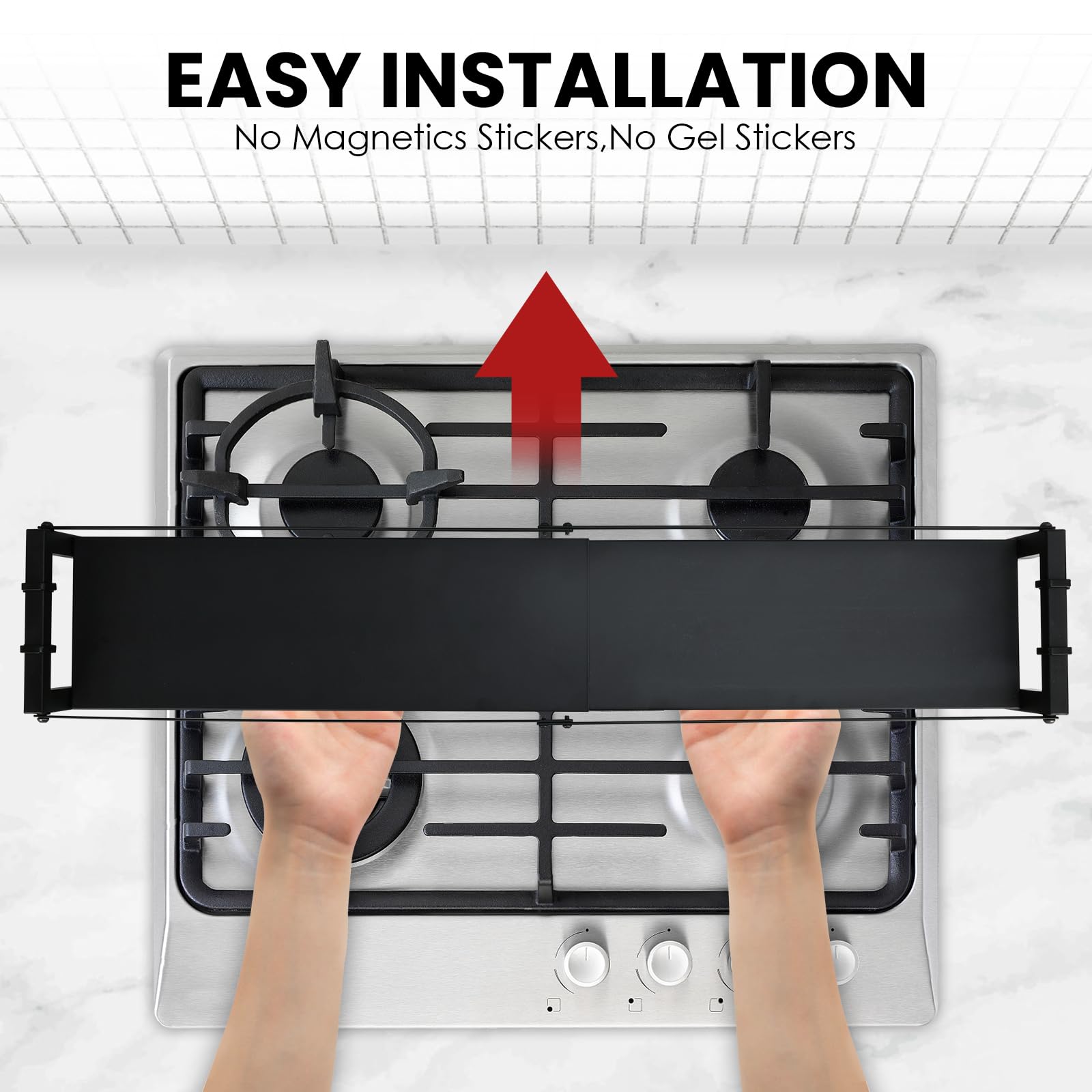 yudeke upgrade Stove Top Shelf,Over the Stove Spice Shelf for Kitchen,Spice Rack Shelf with 4 hooks Extra Storage Countertop, Seasoning Organizer,Kitchen Organizers and Storage (Black)
