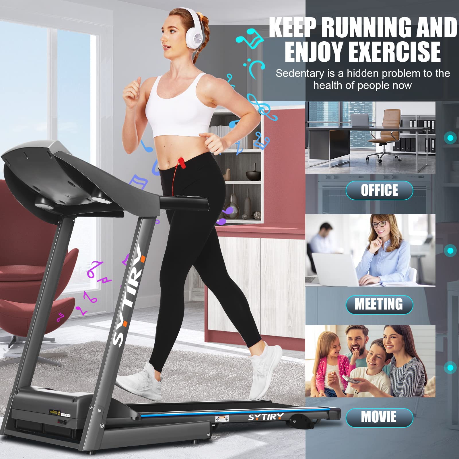 Smart Electric Folding Treadmill Foldable Home Fitness Equipment with LCD 3 Incline Levels 12 Preset or Adjustable Programs Bluetooth Connectivity for Walking & Running Cardio Exercise Machine