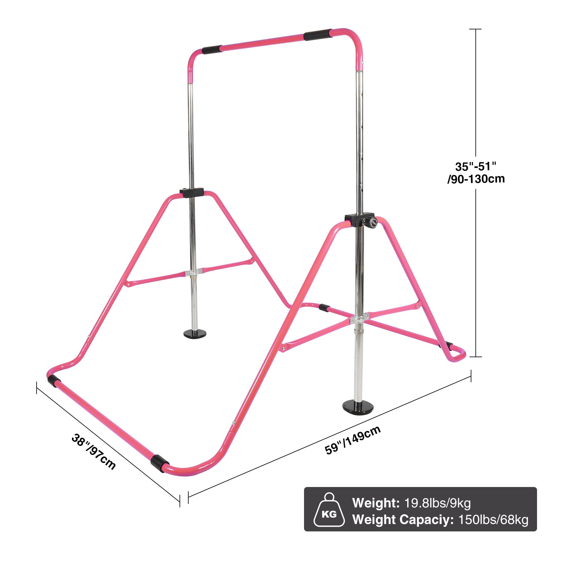 RedSwing Foldable Kids Gymnastics Bar, Adjustable Height Gymnastic Horizontal Bar for Toddler Ages 8-12, Stable Children Training Bar for Home, Easy to Assemble, Pink