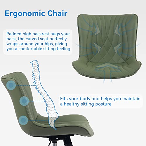 YOUNIKE Office Chair, ErgonomicĀ Desk Chair with Wheels, Armless Home Office Computer Task Chairs, Modern Faux Leather Padded Vanity Chair, Adjustable Swivel Rocking Chair with Back, Dark Green