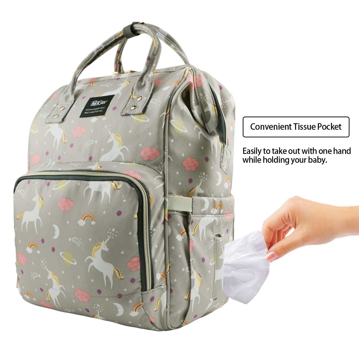 MIGER Diaper Bag Backpack for Girls Boys Multi-Function Unicorn Baby Nappy Bag