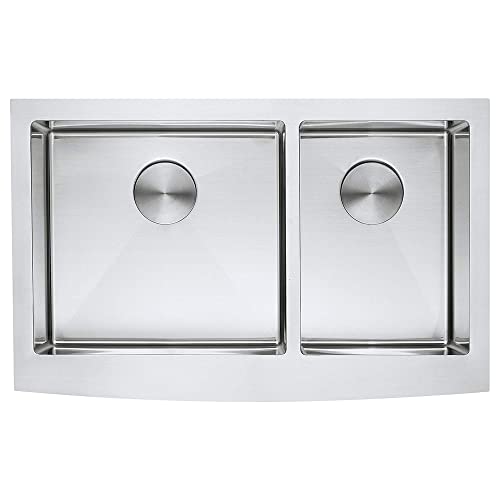 ZUHNE Stainless Steel Double Basin Farmhouse Sink 60/40 (33-Inch Curved Apron Front)