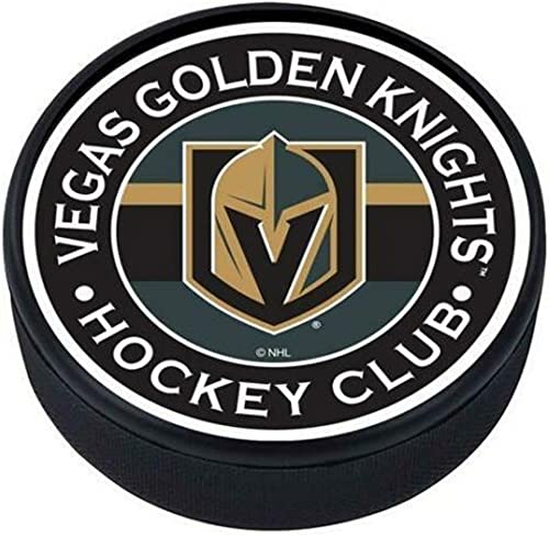 Mustang Product Vegas Golden Knights 3D Textured Souvenir Hockey 2-Puck Pack (Block & Striped)