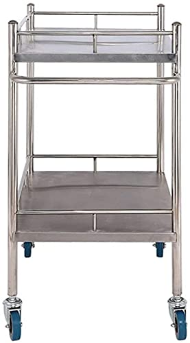 Utility Rolling Cart Kitchen Island Trolley Serving Catering Storage Cart Trolley - Double Stainless Steel Medical Stroller Mute Trolley Four-Wheel Beauty Salon Clinic Practical