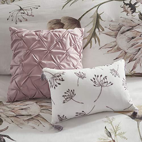 Madison Park Cassandra Cotton Blend Comforter Set - Feminine Design Colorful Floral Print, All Season Down Alternative Bedding Layer and Matching Shams, California King, Blush 8 Piece