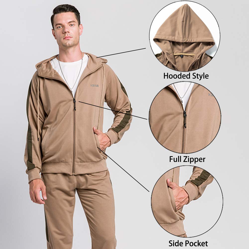 MANLUODANNI Mens Sweatsuits 2 Piece Hooded Tracksuit Sets Casual Comfy Jogging Suits for Men, Khaki-2XL