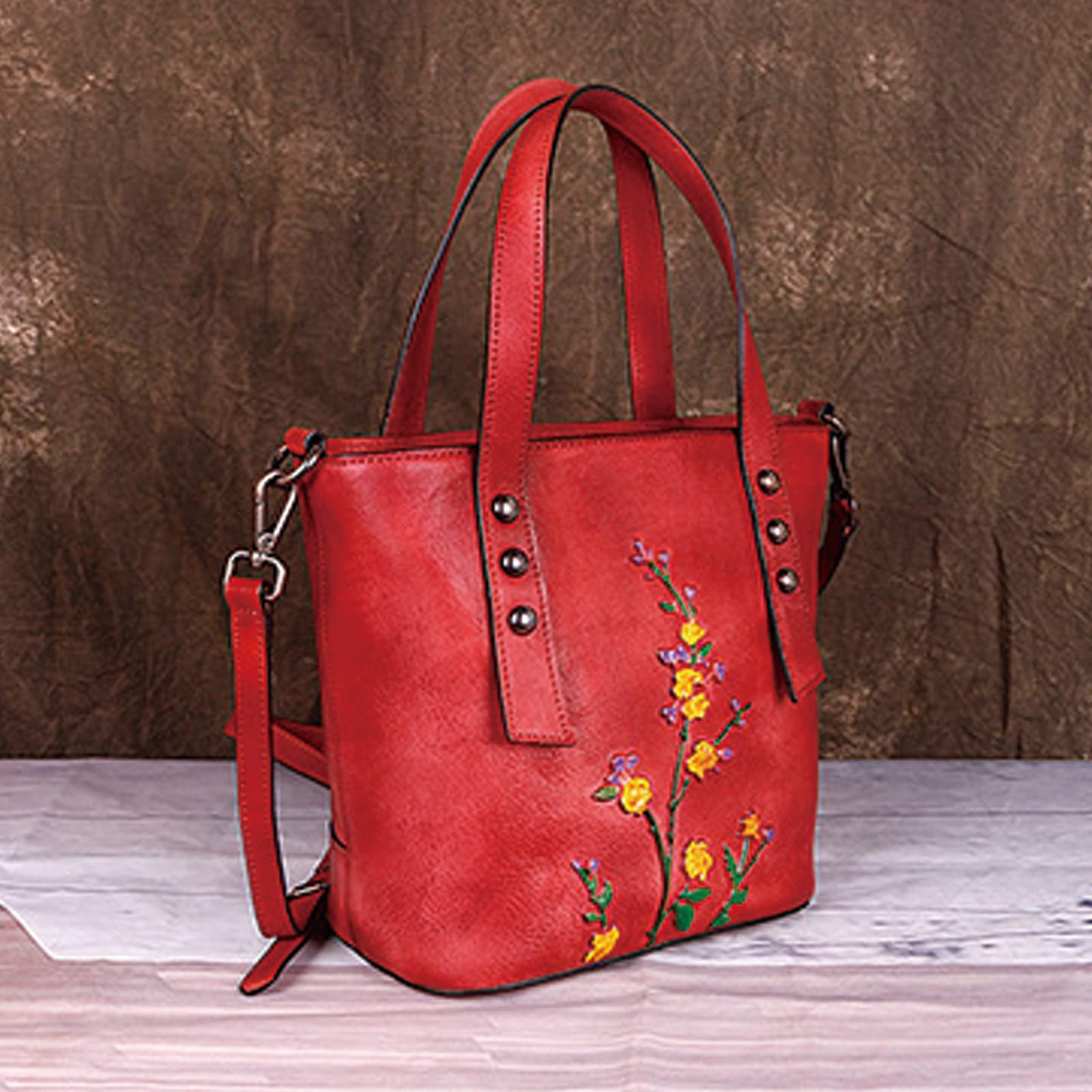 Retro Fashion Designer Shoulder Bag Soft Leather Women'S Crossbody Bag (Red)
