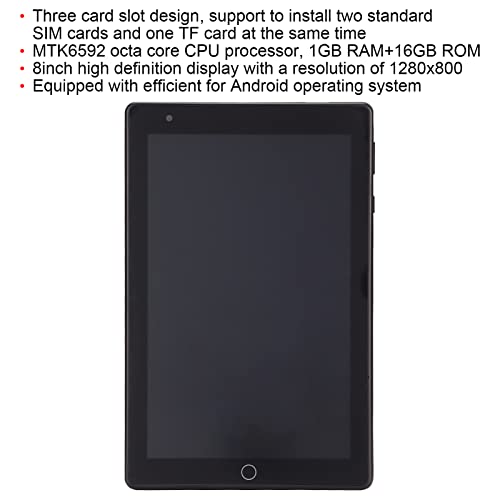Yoidesu 8in Tablet PC, MTK6592 HD Tablet Octa Core Dual SIM Dual Standby Three SIM Slot for (Black)