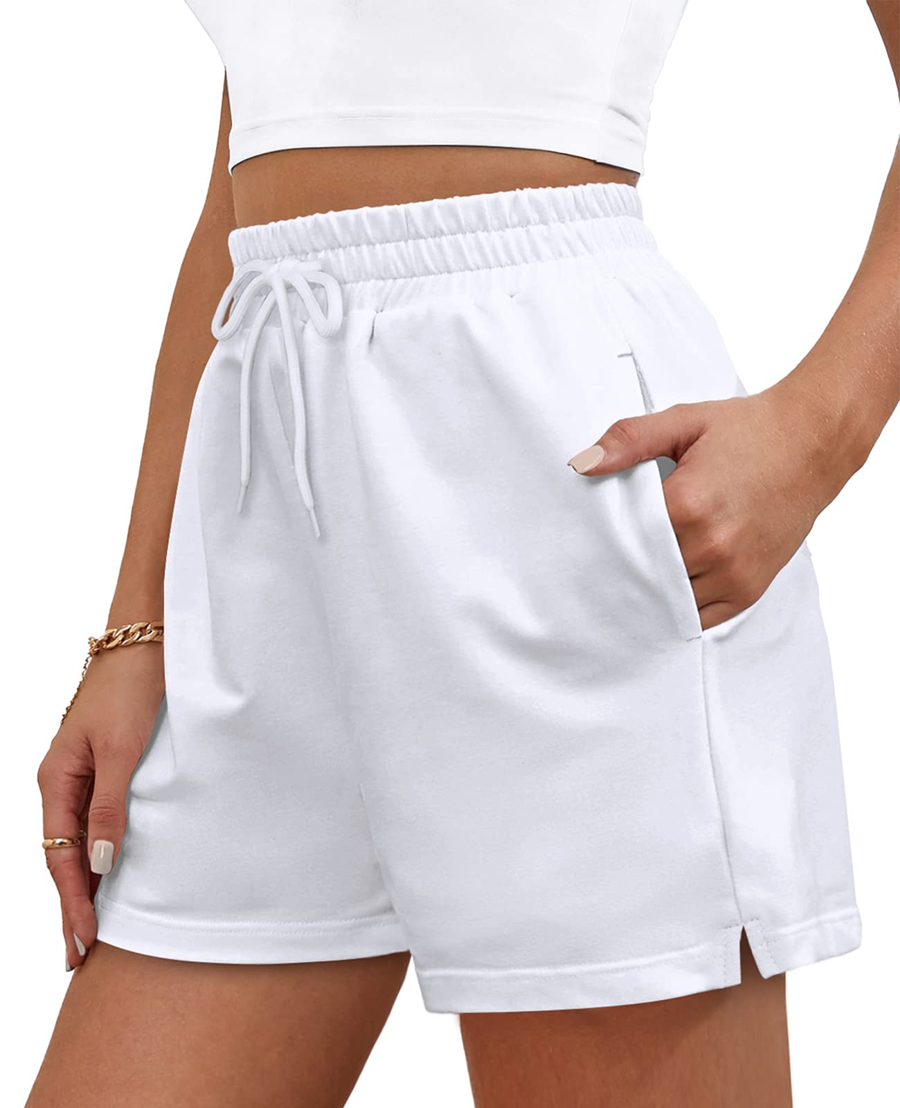 OFEEFAN Workout Shorts for Women Athletic Active Shorts Sports Fitness Jogging White M