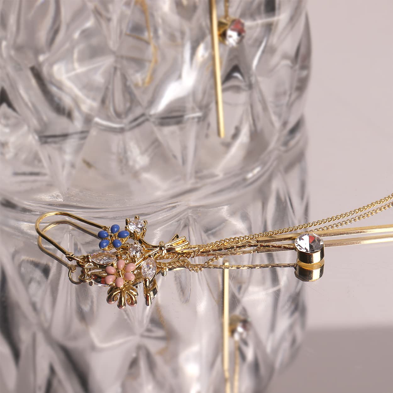 Sonateomber Colorful Daisy Flower Threader Earrings for Women Long Gold Chain Rhinestone Drop Dangle Thread Tassel Dangling Wedding Prom Jewelry Gift