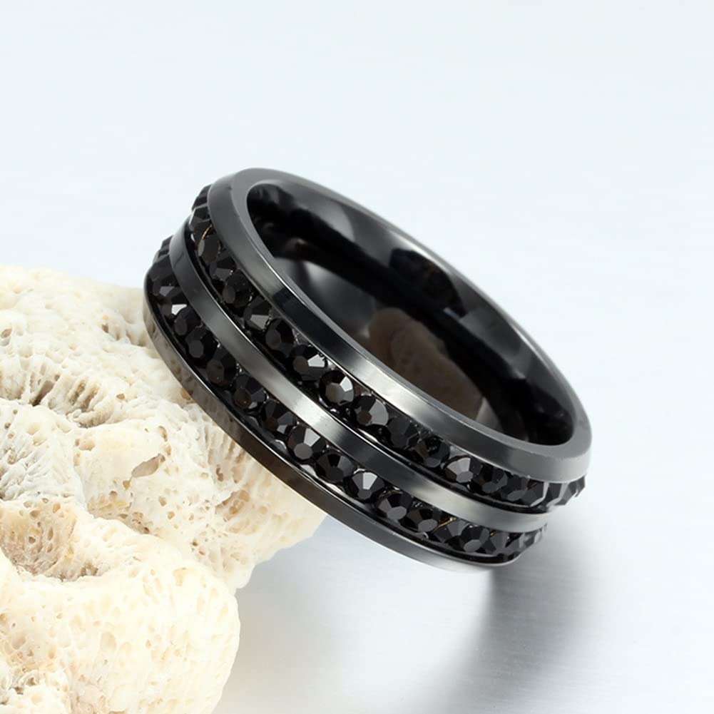 Men's Women's 8MM Wedding Bands Engagement Ring Stainless Steel Channel CZ Promise Rings for Him Black Size 9