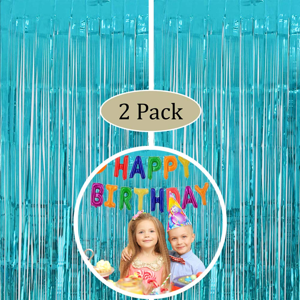 Moohome 2 Pack Teal Blue Foil Fringe Curtain, Fringe Backdrop Curtains for Birthday Wedding Engagement Bridal Shower Bachelorette Party Decorations
