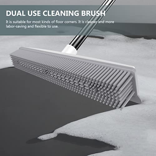 UPKOCH Floor Scrubber Brush Silicone Carpet Rake Hair Cleaning Broom Rubber Broom Carpet Rake Pet Hair Remover Broom Long Handle Scrubbing Brush Household Cleaning Tools White Grey