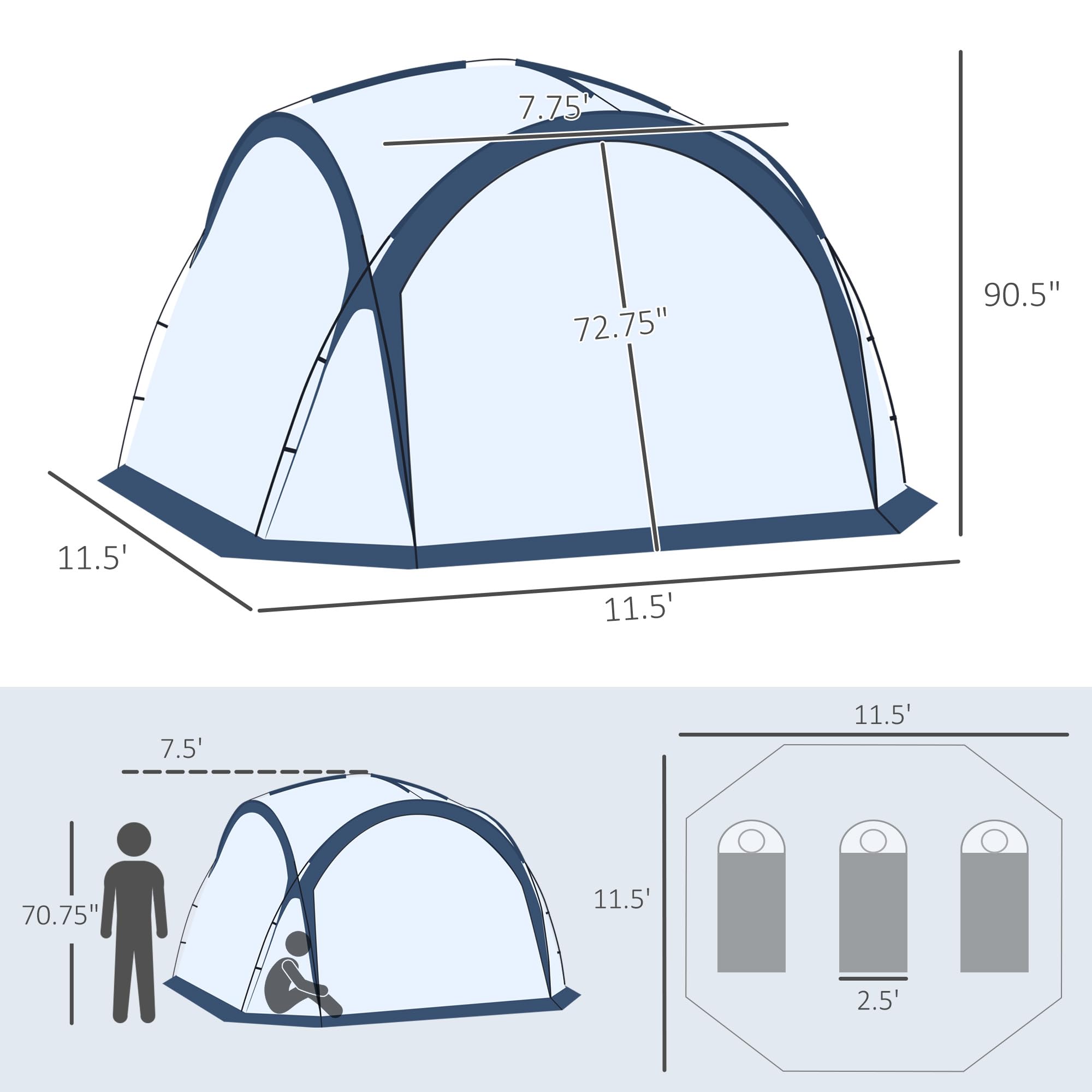 Outsunny 6–8 Person Dome Tent, Camping Tent with 4 Zipper Mesh Doors, Lamp Hook, Portable Carry Bag, Screen Shelter with 2 Removal Wind/Sun Panels, White