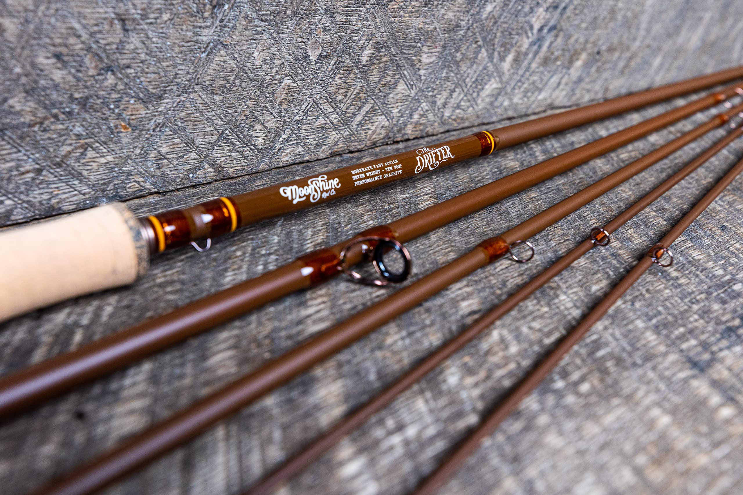 Moonshine Rod Co. Fly Fishing Rod with Carrying Case and Extra Rod Tip Section Fast Action, The Vesper, 7wt 10'
