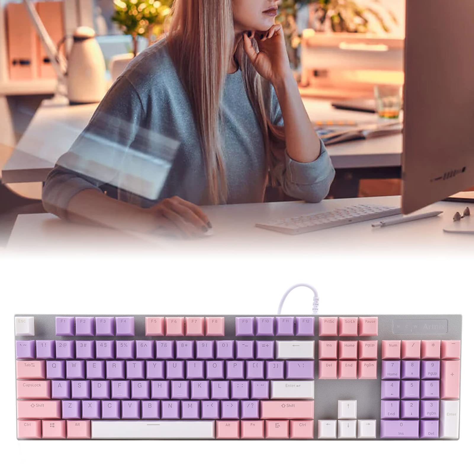 Yunseity Mechanical Gaming Keyboard, 104 Keys RGB Backlit Hot Swap Wired Keyboard with Red Switch, Portable Ergonomic Computer Keyboard for for OS Red Switch