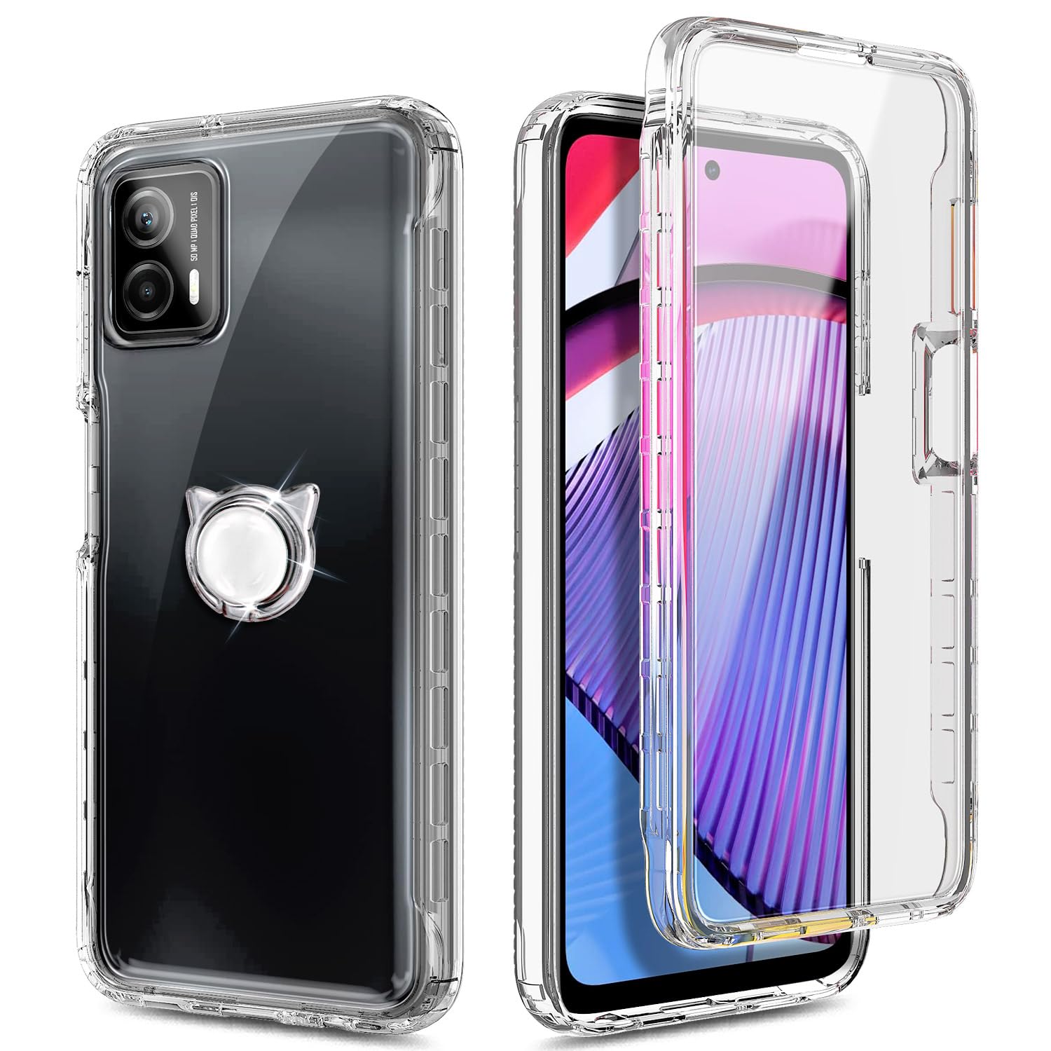 NGB Supremacy Case for Motorola Moto G 5G (2023)/Power 5G (2023), Full Body Protection with [Built-in Screen Protector] Ring Holder/Wrist Strap, Shockproof Bumper Cover (Clear)