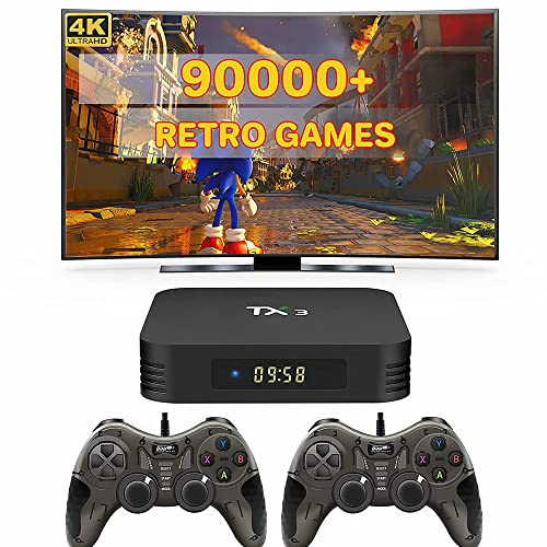 Retro Game Console, Built-in 90,001 Classic Games, 256G Plug and Play Video Game Console, 4K HD Emulator Console Compatible with Atari/PS1/MAME, Game System with S905X3 Quad-core(2 Wired Controllers)