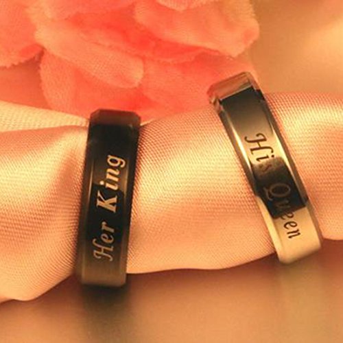 Little Chair Her King His Queen Titanium Stainless Steel Couples Finger Ring (His Queen, 7)