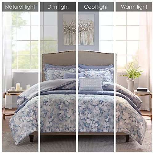 Madison Park Erica Comforter Quilt Combo Set - Modern Luxury Design, All Season Down Alternative Bedding, Matching Shams, Decorative Pillows, Full/Queen(90"x90"), Floral Blue 8 Piece