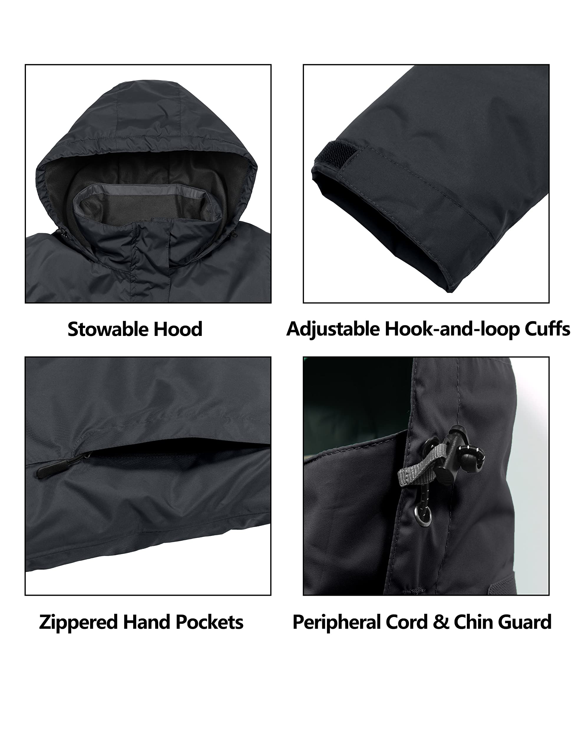 Little Donkey Andy Women’s Lightweight Waterproof Rain Jacket Outdoor Windbreaker Rain Coat Shell for Hiking, Travel Black L