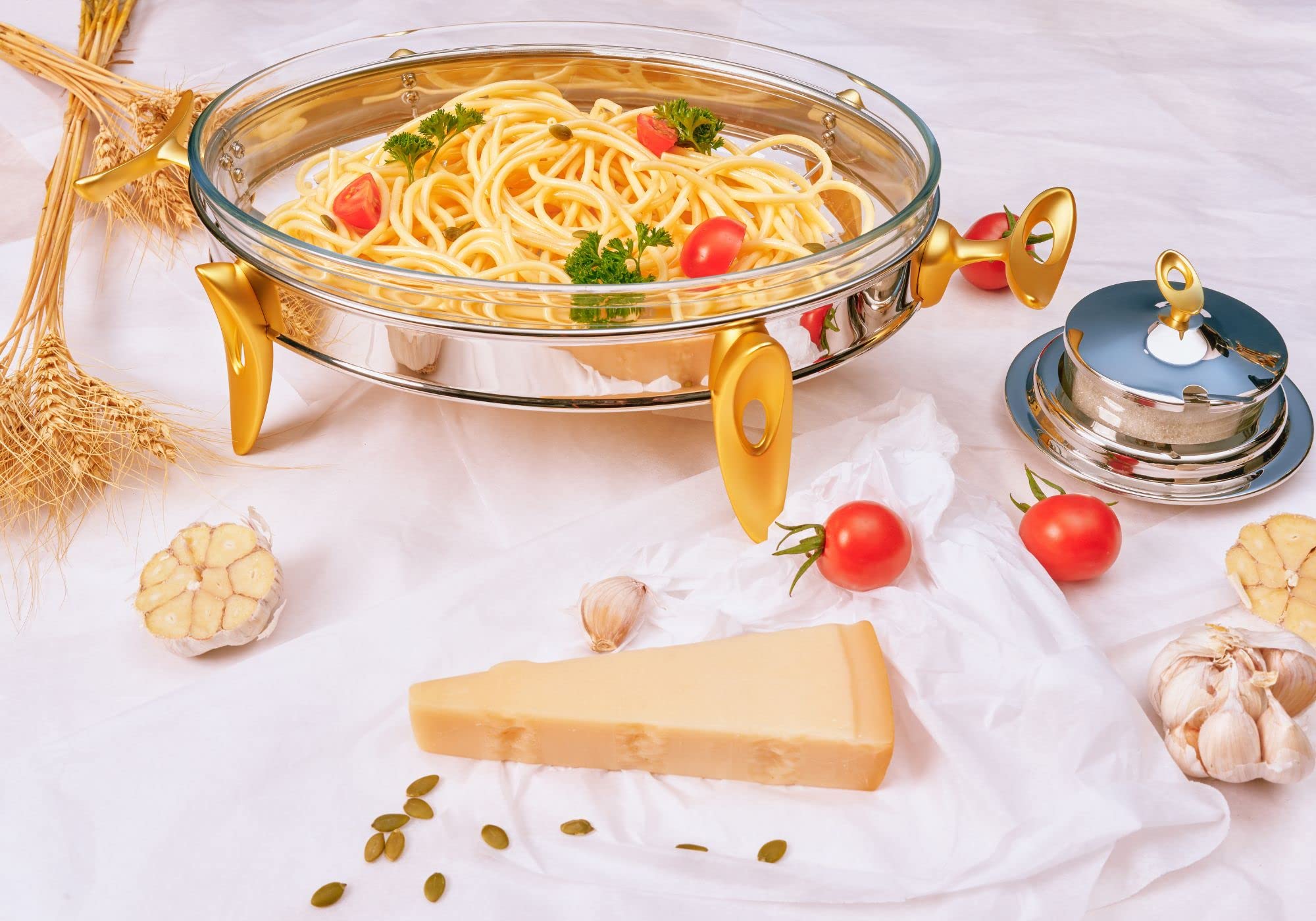 Rigeli Regent O2 Stainless Steel 3 Lt. Oval Warmer with Stainless Steel Cover, Chafing Dish, Buffet Servers, Gold, Silver