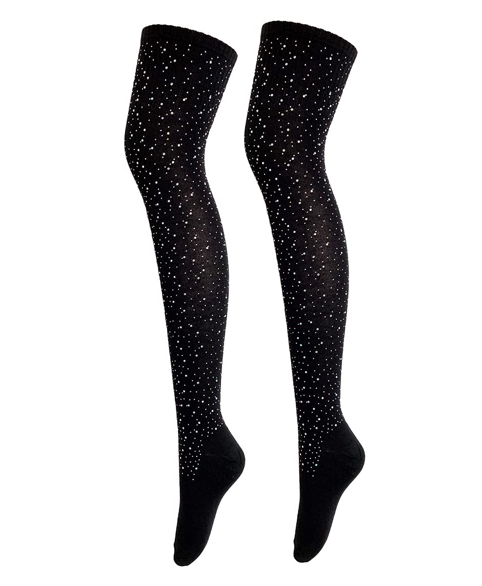 Over Knee Socks Women's Sparkle Rhinestone Stocking Long Casual Socks glitter High Boot Socks Black