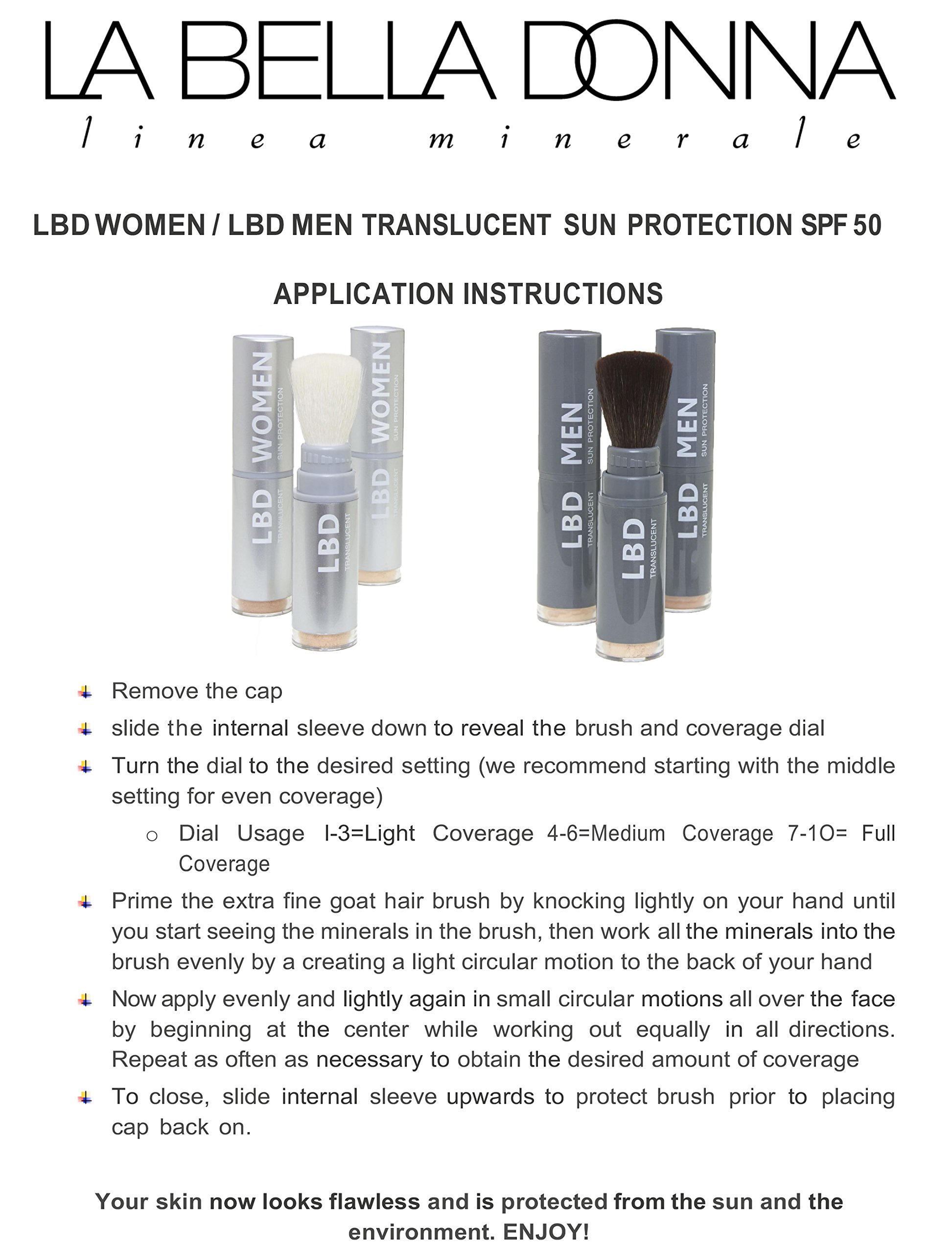 La Bella Donna Natural Mineral Women's Waterproof SPF 50 Powder Sunscreen with Exclusive Dial System Dispensing Brush | NON-NANO | NON-CHEMICAL | REEF SAFE - 5g (Fair Skin)