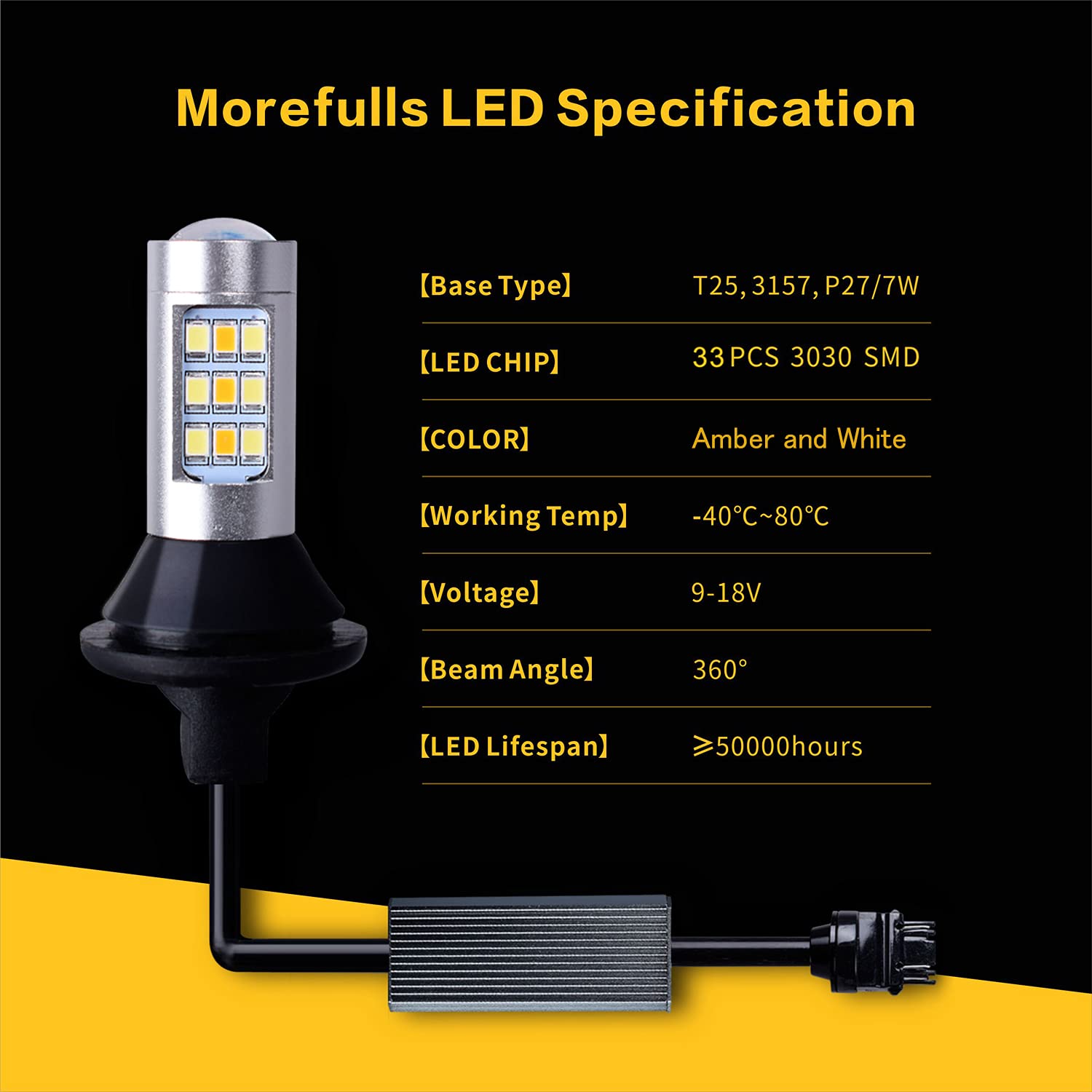 morefulls 3157 Switchback LED Turn Signal Light Bulbs Error Free T25 3047 3057 3155 3156 Amber and White Replace for Front/Rear Turning Light Back Up Reverse Light