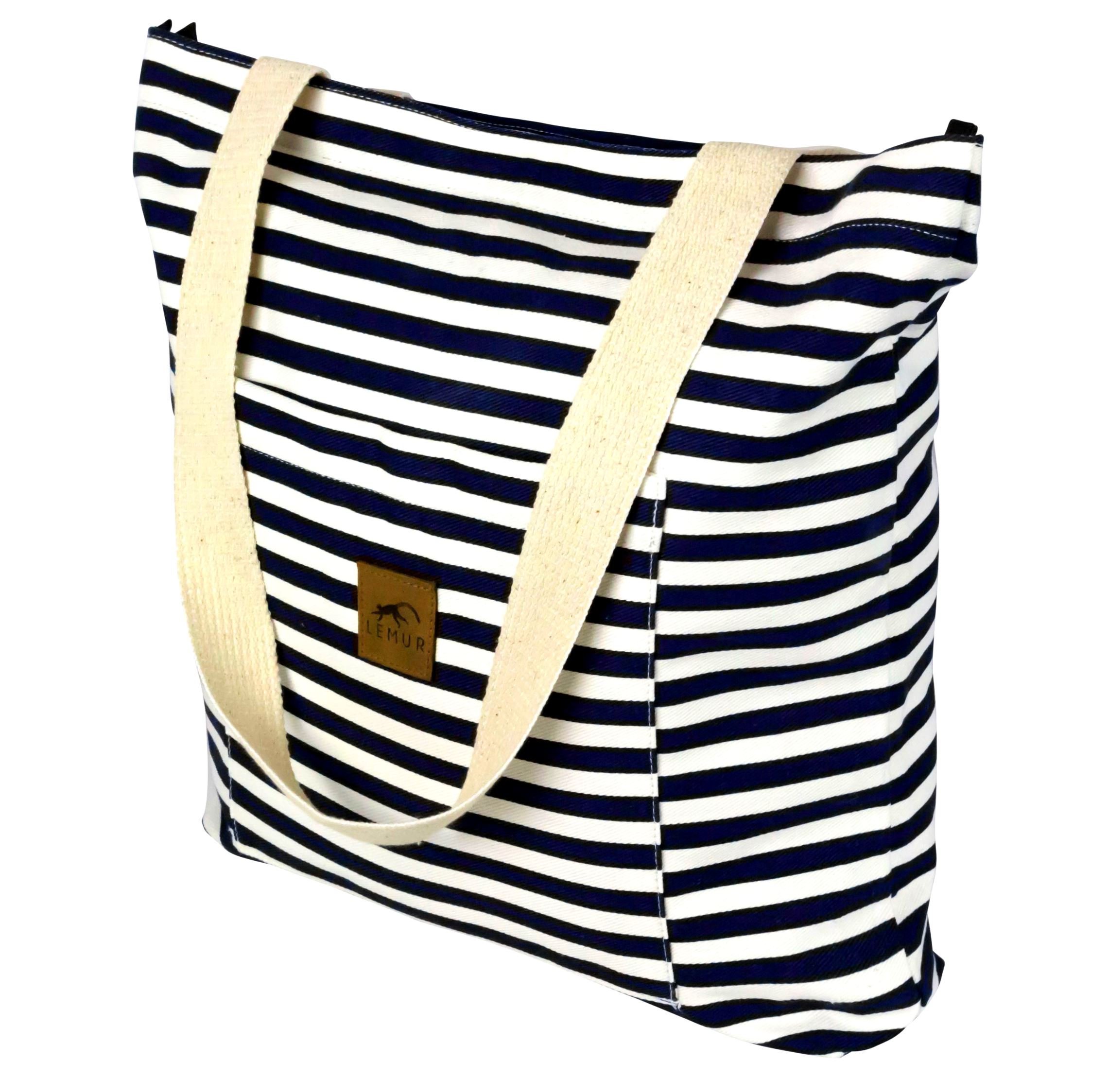 Lemur Bags Canvas Shoulder Tote Bag - Large Eco-Friendly Zippered Tote with Front Pocket (Elephants)