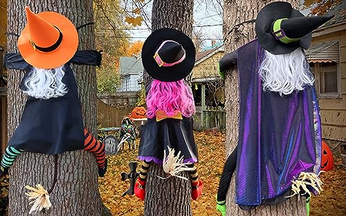 POPGIFTU Large Crashing Witch Halloween Outdoor Decorations, 63" Flying Crashed Witches, Crashing Witch into Tree Halloween Flying Witch Clearance for Yard, Patio, Porch Outdoor Tree Decoration