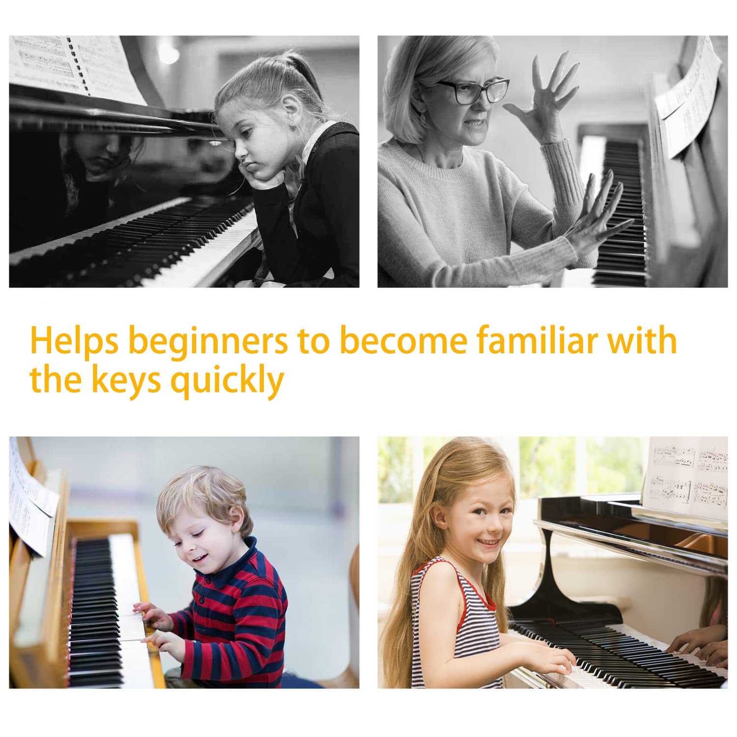 Removable Piano Keyboard Note Labels,Piano Keyboard Stickers,88-Key 61-Key Full Size,Made of Silicone,Suitable for Keyboard Piano for Beginners Kids