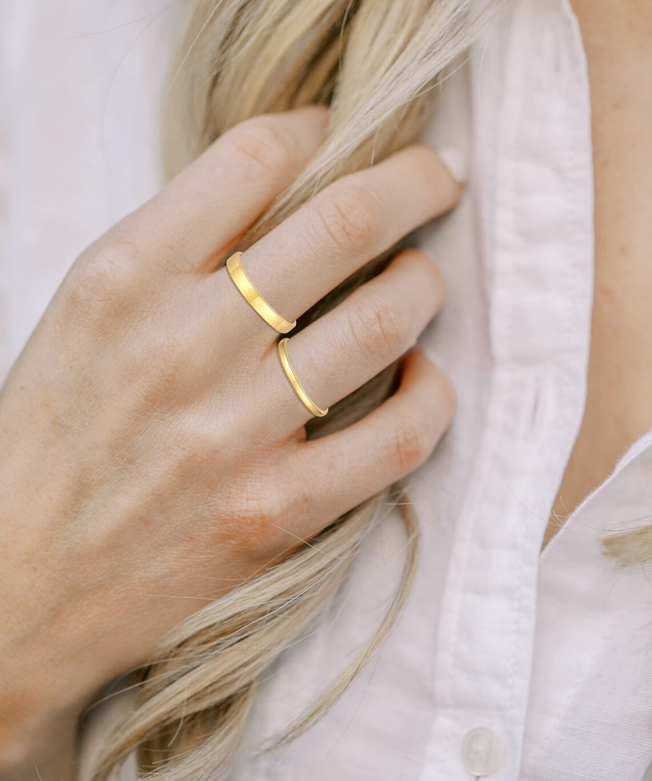 RLMOON 14K Gold Plated Ring Stacking Plain Band Stackable Thumb Finger Ring Gold Wedding Band 5MM Ring for Women Men Comfort Fit Size 8