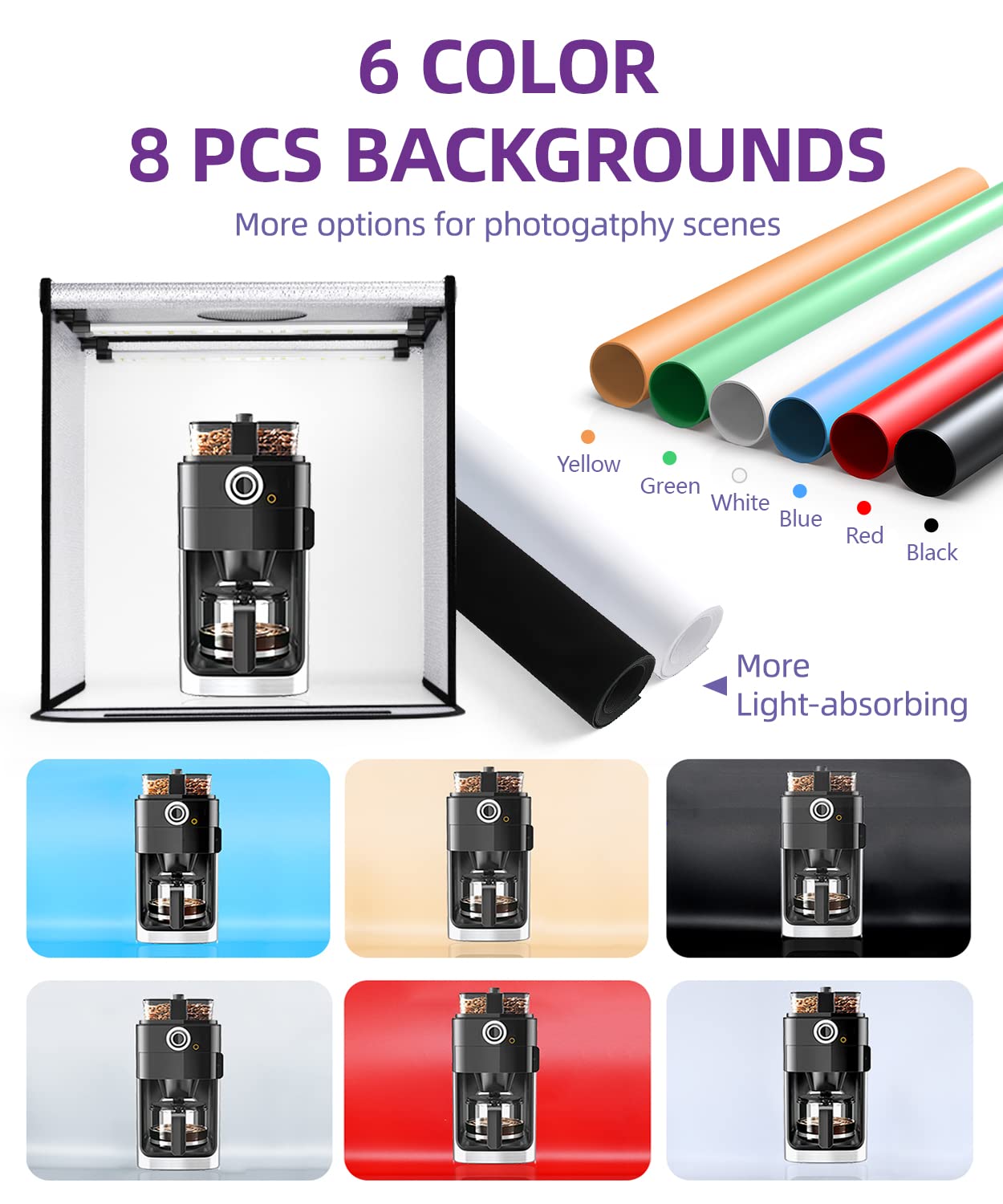 Photo Light Box 8 PCS Backdrops, SAMTIAN 24"/60cm Professional Studio Box Folded Shooting Tent 126 LED Lights with Continuous Lighting Portable Booth Table Top Photography Lighting Kit