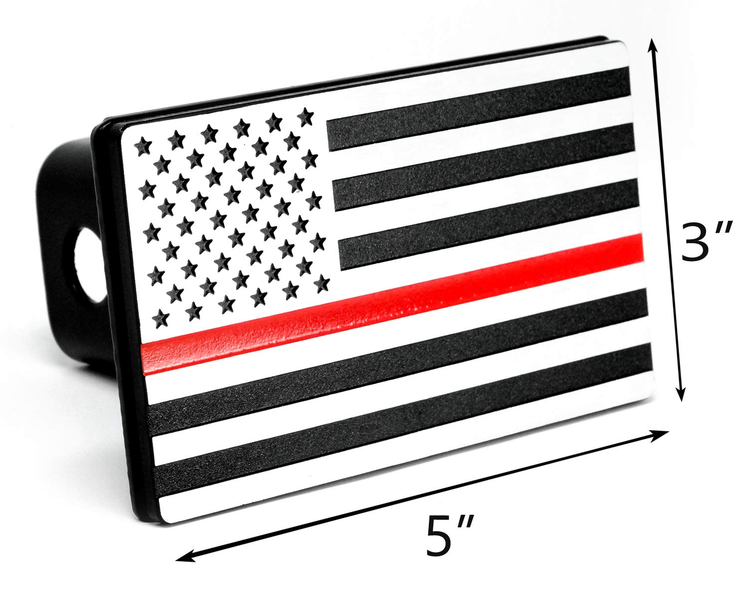 MULL USA Flag Metal Trailer Hitch Cover with Anti-Rattle Pin Bolt (Fits 2" receivers, Red Line)