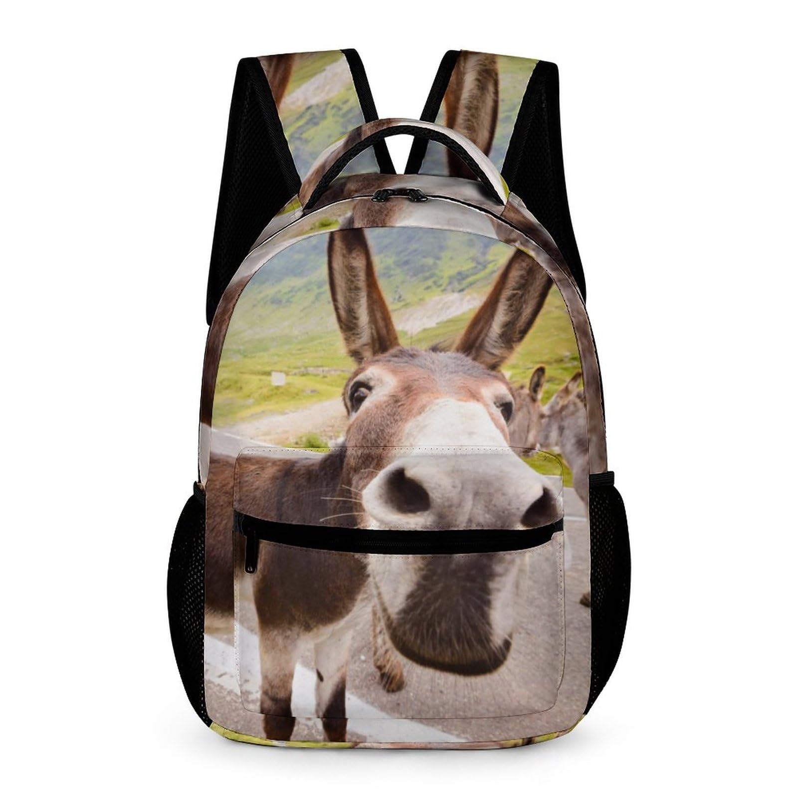 Niapessel Kids Backpack for School, Funny Donkey Pattern Students Bookbags School Bags Girls Boys