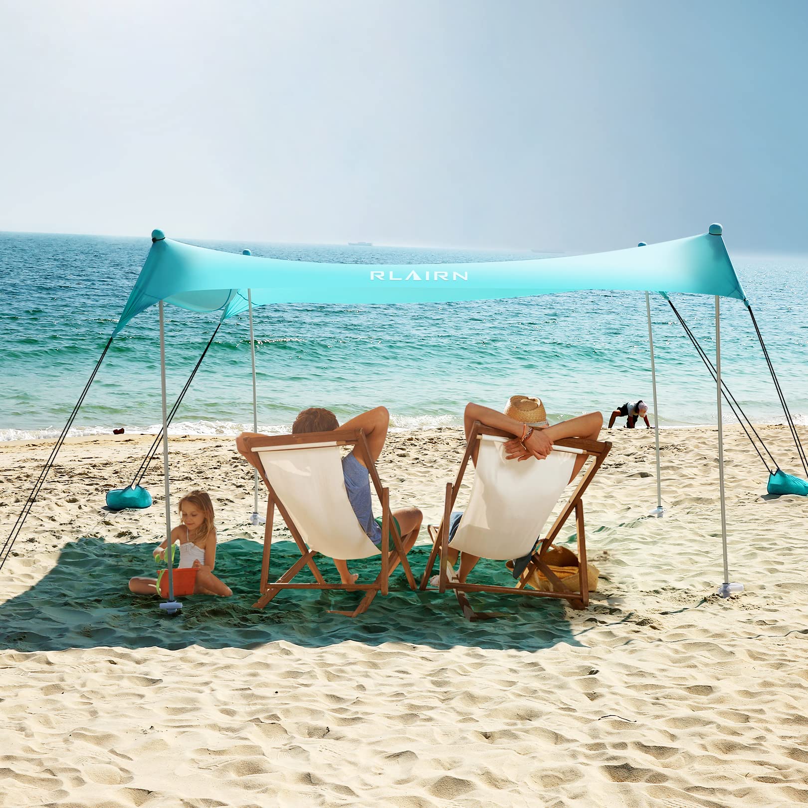 RLAIRN Beach Canopy Tent Sun Shade, RLAIRN Portable Beach Sun Shelter UV Protection Beach Shade Easy Setup with Poles for Beach, Camping, Backyard, Picnics (Turquoise)