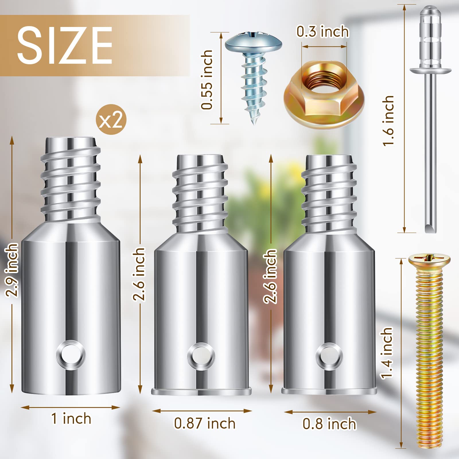 Zhengmy 6 Pcs Threaded Tip Replacement, Broom Handle Threaded End, Pole Handle Replacement, Extension Pole Adapter Tips for Metal Broom(0.8 Inch, 0.87 Inch, 1 Inch)