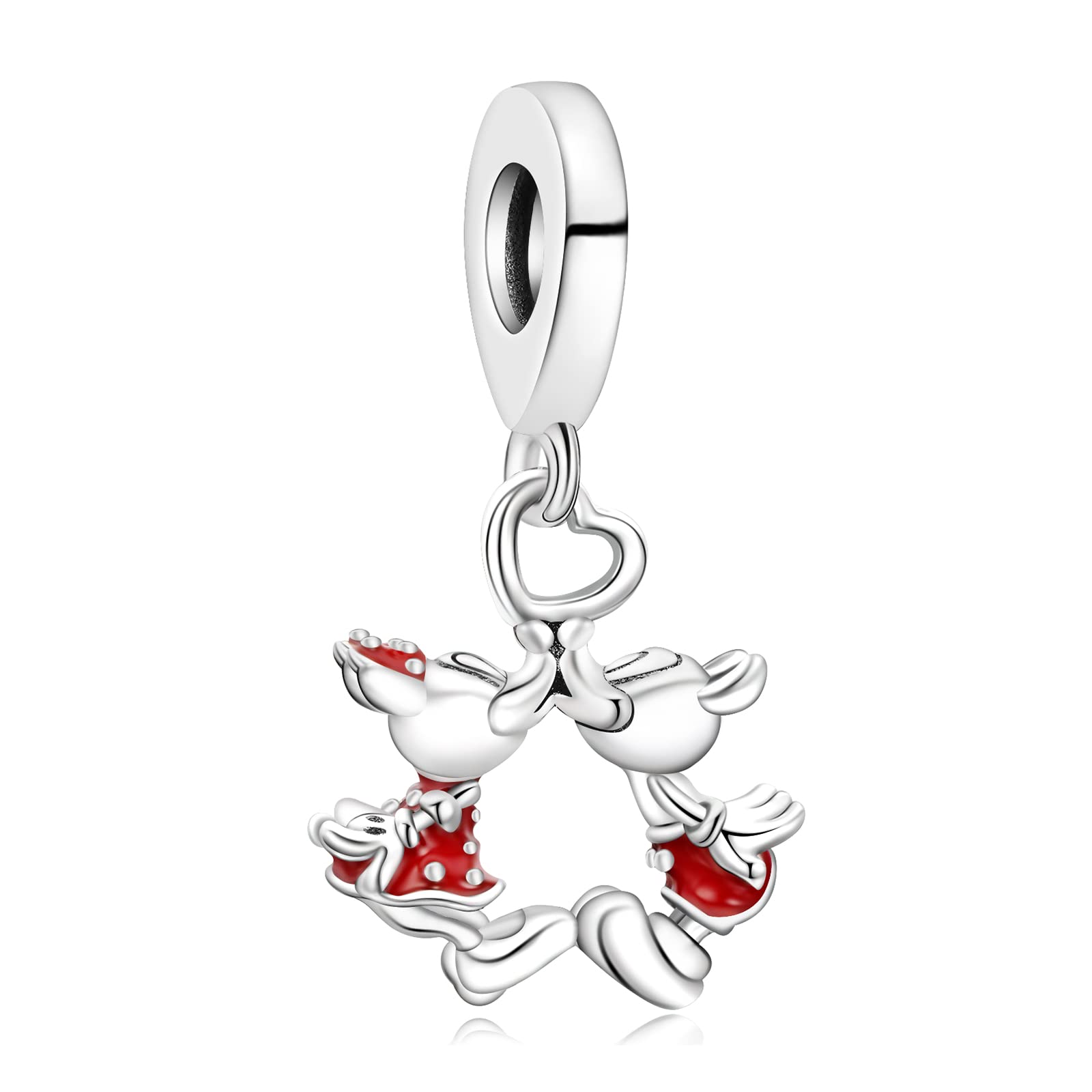 RMMY Mickey&Minnie Kissing S925 Silver Charm for Bracelet Necklace Sterling Silver Dangles for Women