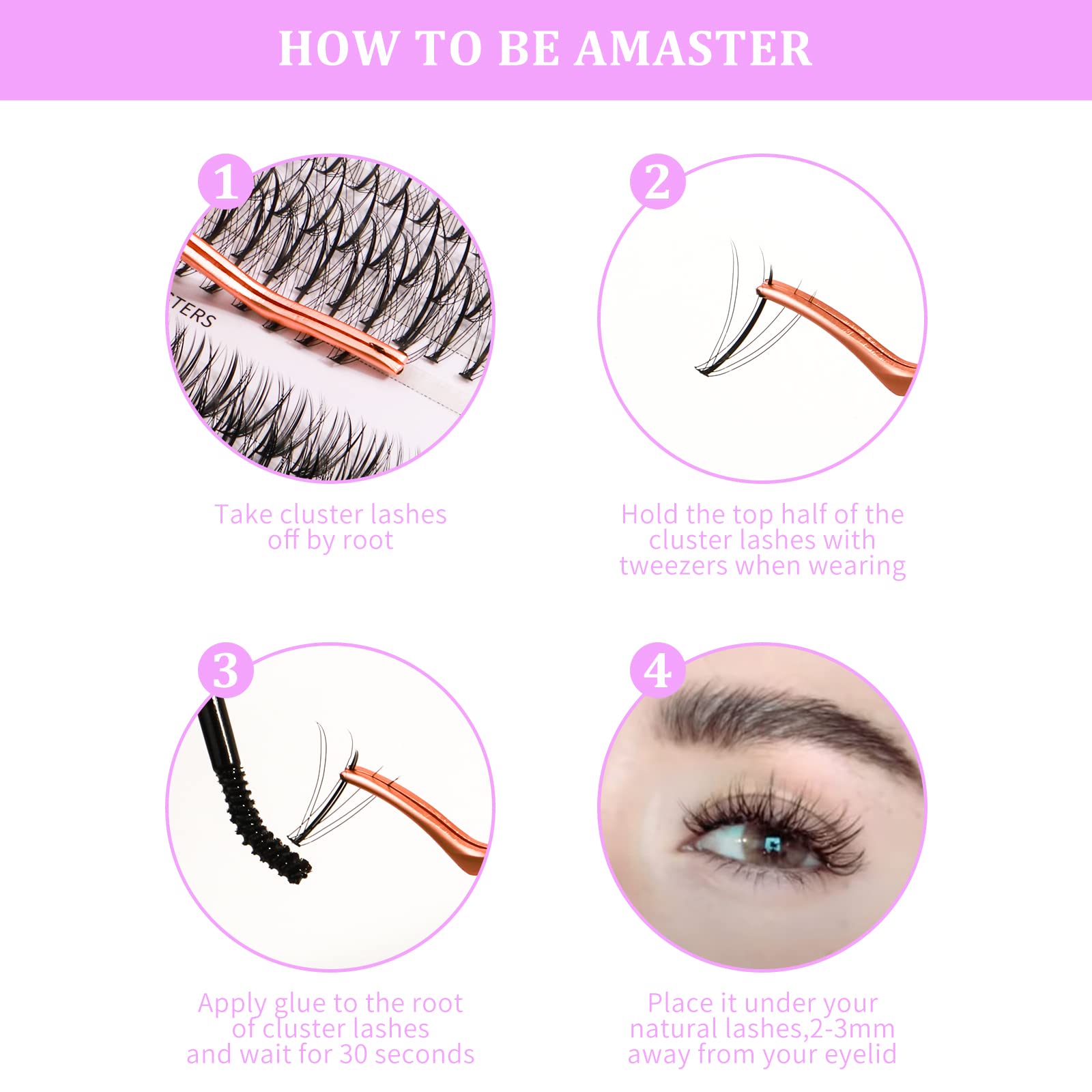 VEYES INC Individual Lash Clusters Mixed Tray 5/6/10/12/14/16mm, DIY Eyelash Extensions at Home, Wispy Lashes for Beginners, Bottom/Light volume/7D Spike/20D Clusters