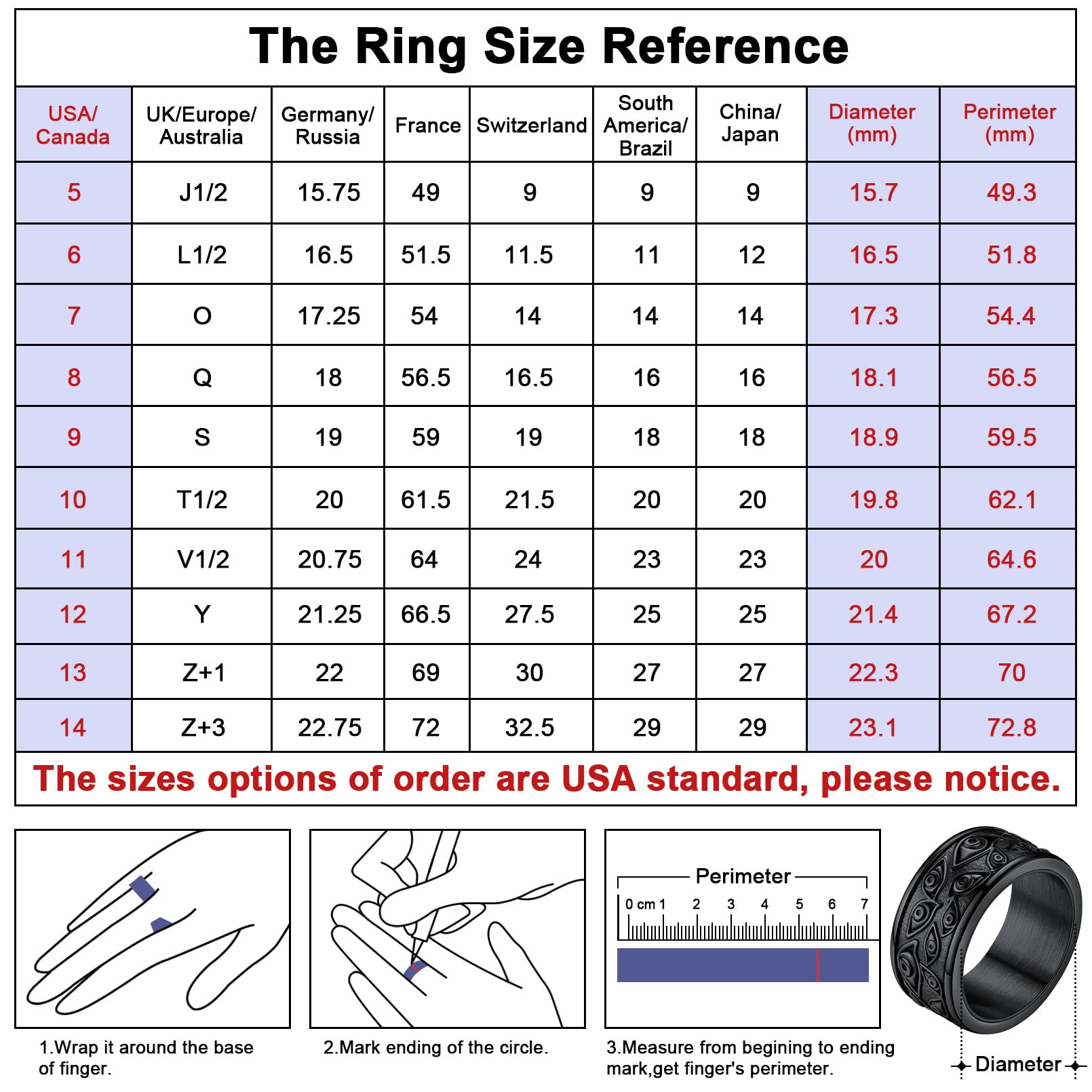 Personalized Custom Antique Eye of God Band Thumb Rings, Black Punk Pinky Ring for Male, Women Spinner Stackable Finger Acccessories
