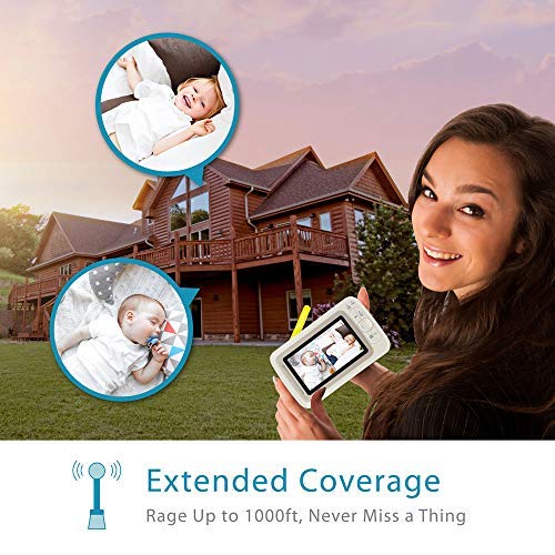 Moonybaby Split Screen Baby Monitor with 2 Cameras and Audio, Model: Split 30, No WiFi, Extended 12hrs Battery Life, Wide View, Long Range, Auto Night Vision, 4.3" Large Screen, Lullaby, 2-Way Audio
