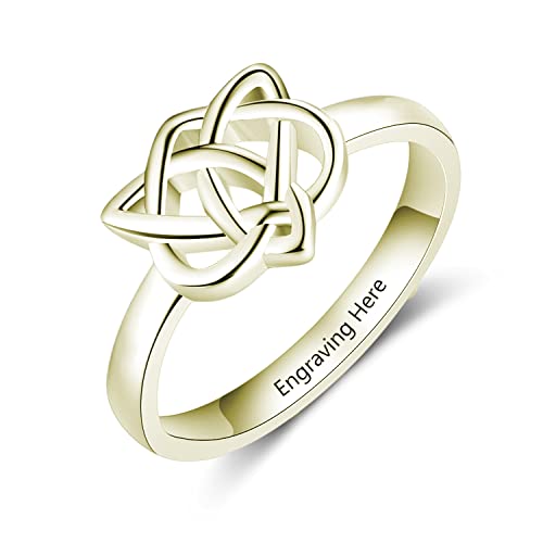 RMREWY Name Ring 925 Sterling Silver for Women Engraved Name Celtic Knot Heart Ring Jewelry Gift (Silver, Sterling Silver)
