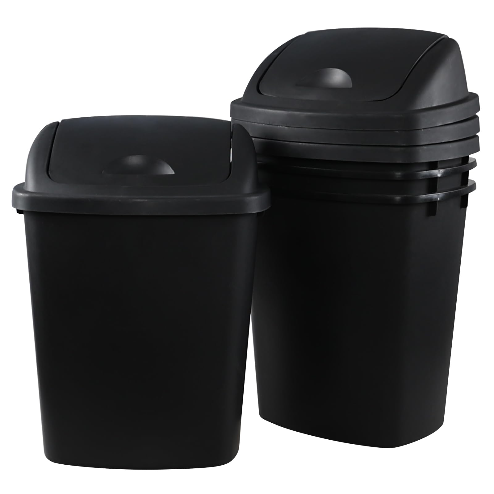 Waikhomes 7 Gallon Plastic Swing-Top Trash Can, Kitchen Garbage Can with Lid, Black, 4 Pack