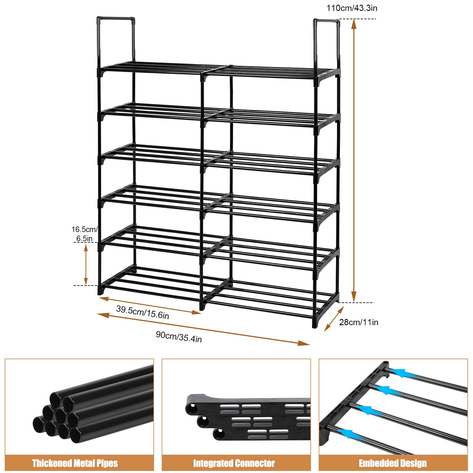 Lubardy 8 Tier Shoe Rack for Entryway 32-34 Pairs Durable Metal Shoe Storage Organizer for Closet Stackable Long Shoe Shelf Cabinet for Hallway (Black)