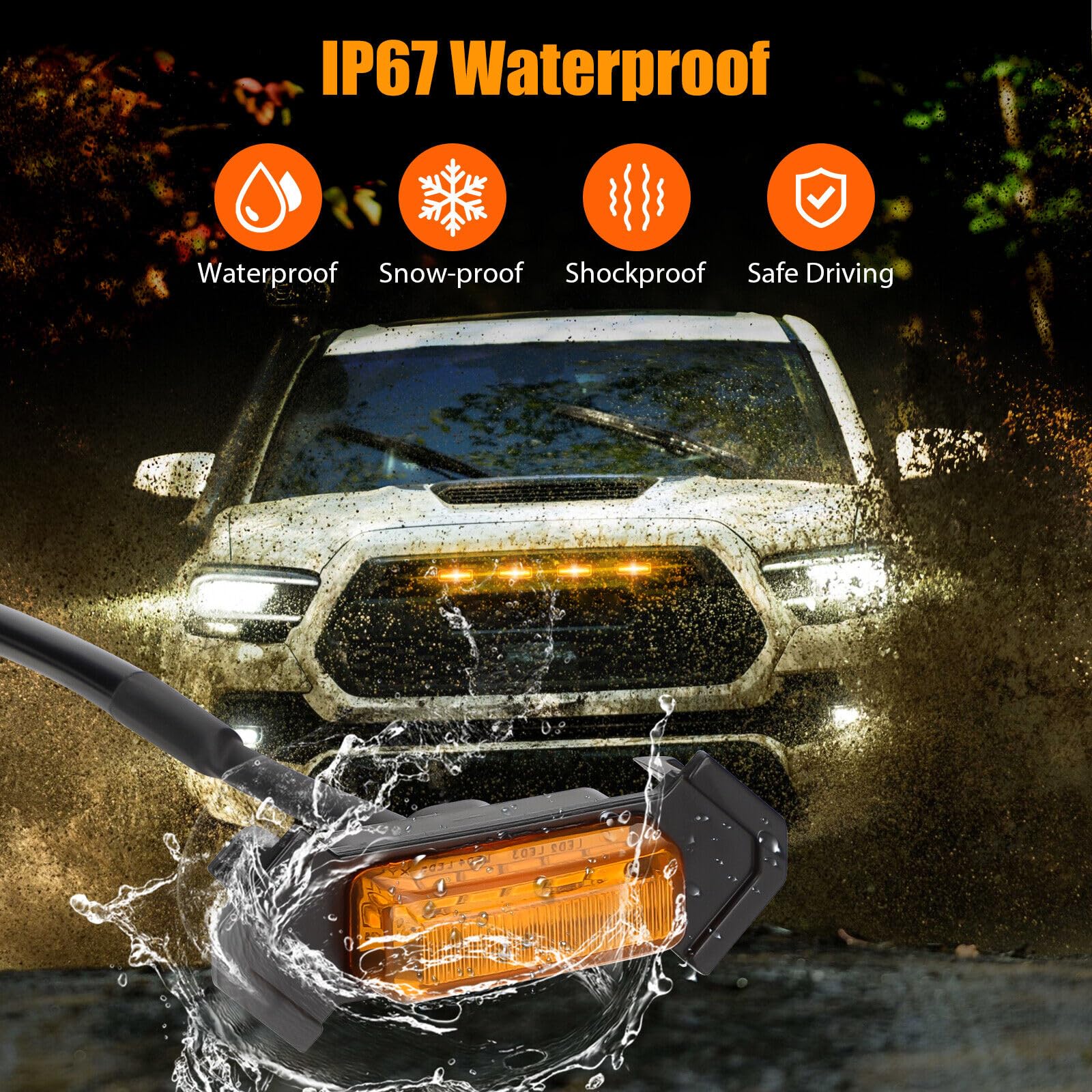 LED Grille Lights 4PCS for Toyota Tacoma TRD PRO 2016-2023 with Fuse and Harness Front Mesh Grille Raptor Lights for Tacoma, Smoke Shell with White Light